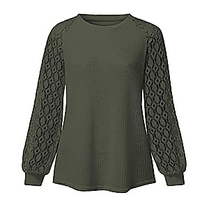 Plus Size Tops for Women Casual Fall Lantern Long Sleeve Shirts Lace Crewneck Loose Fit Sweatshirt Tunic Tops