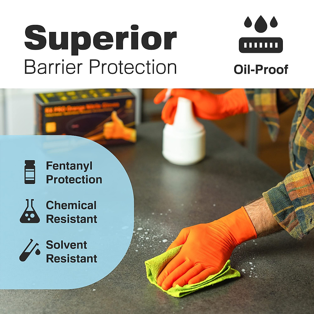 Raxwell Orange Nitrile Gloves - 8.5 Mil Heavy Duty, Diamond Texture For Grip, Puncture Resistant, Latex-Free For Mechanics