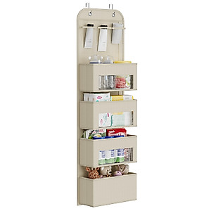 YOUDENOVA Over The Door Organizer, 4-Shelf Door Hanging Organizer, Baby Organizer for Nursery, Beige