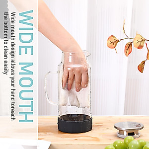 Hsei 2 Liters Glass Pitcher with Lid Water Pitcher for Fridge Water Carafe with Handle for Hot/cold Beverages Heat Resistant Glass Jug for Drink Juice Iced Tea Summer(68 oz,Black Coaster)