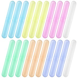 20 Pcs Travel Toothbrush Case Holder, Plastic Portable Toothbrush Storage, 7 Assort Color Toothpaste Case Cover Protector, Great for Travel, Business, Camping, School Use (Multicolor)