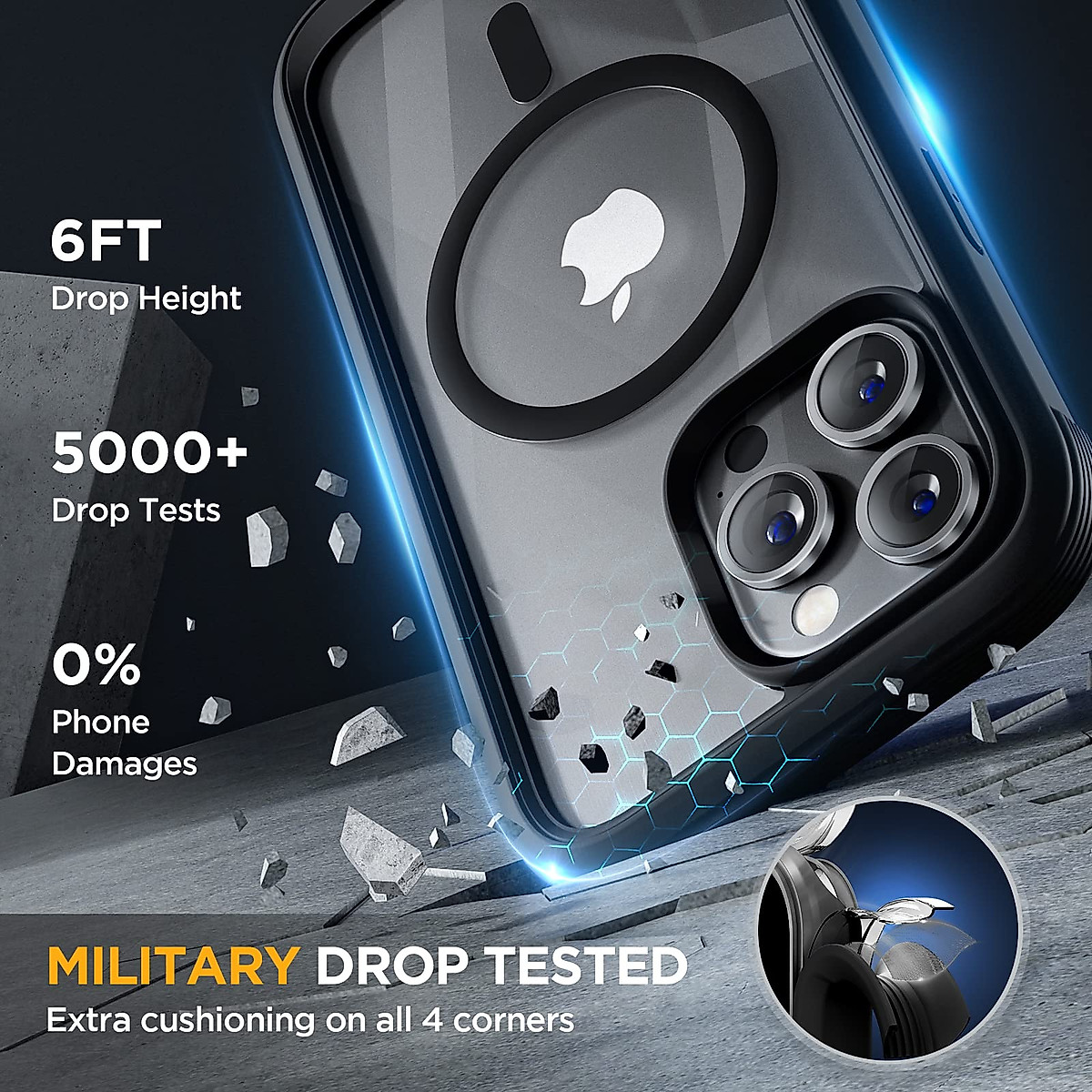 Miracase Glass Series Designed for iPhone 14 Pro Max Case 6.7 Inch, Upgrade Full-Body Magnetic Case with Built-in 9H Tempered Glass Screen Protector, with Camera Lens Protector, Magnetic Black