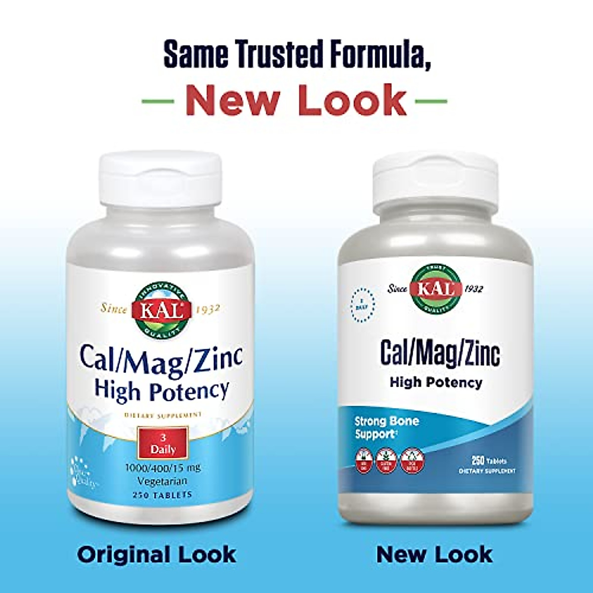 KAL Cal/Mag/Zinc | 1000mg Calcium, 400mg Magnesium & 15mg Zinc | Bone, Muscle, Heart & Immune Support | 250ct, 83 Serv.