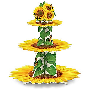 Sunflower Cupcake Stand Sunflower Party Decorations Supplies 3 Tier Summer Yellow Sunflowers Cake Decorations Cupcake Holder Stand for Women Girls Birthday Graduation Baby Shower Party Favor Decor