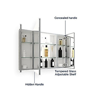 JimsMaison 36 in. W x 26 in. H Aluminum Bathroom Medicine Cabinet, Rectangle Recess or Surface Mount Medicine Cabinet with Adjustable Glass Shelves