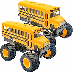 ArtCreativity 5 Inch Pullback School Bus Toy Set - Set of 2 - Includes 2 Yellow School Buses with Monster Wheels - Diecast Bus Playset with Pullback Mechanisms - Great Gift Idea for Boys and Girls