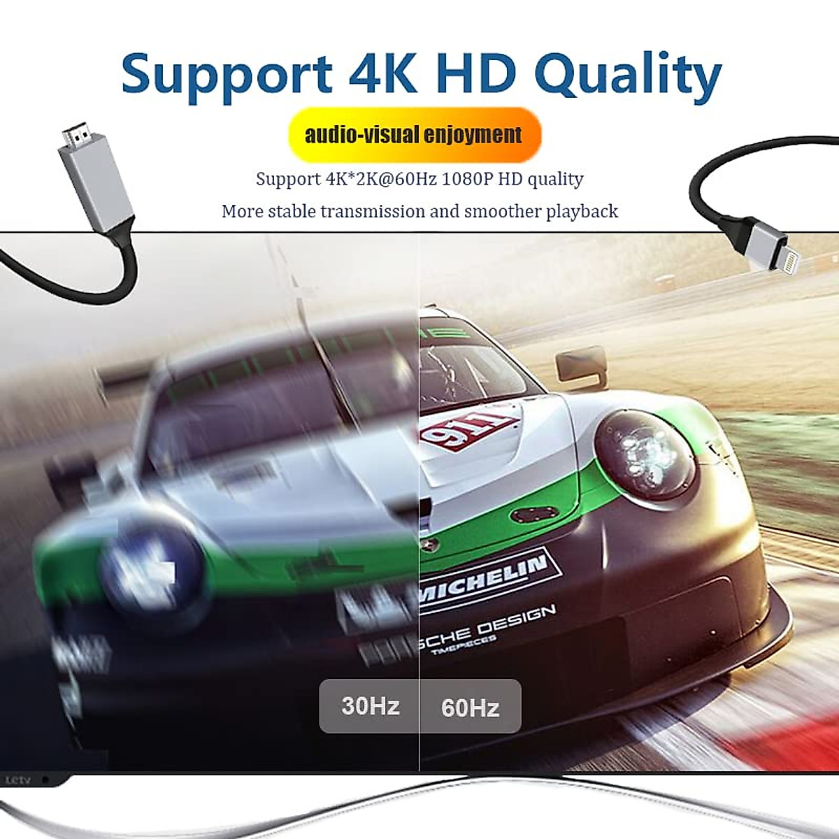 Lightning to HDMI Adapter Cable for iPhone,[Apple MFi Certified] 1080P HDTV Cable Adapter Digital AV Sync Screen Connector Compatible with iPhone/iPad/iPod on HD TV Monitor Projector - 6.6 Feet/2M