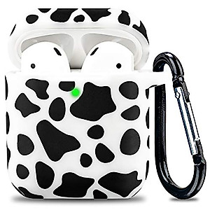 Airpod Case Soft Silicone Flexible Skin Cow Print, YOMPLOW Air pods Case Cover Earpod Case iPod Case for Apple AirPods 2&1 Cute for Girls Women with Keychain (Cow)