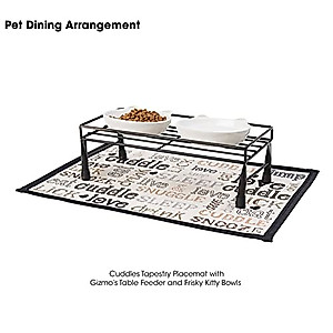 PetRageous 10218 Cuddles Tapestry Dog and Cat Non-Skid Machine Washable Placemat for Pet Feeding Areas with Rubber Backing 13-Inch by 19-Inch for Dogs and Cats, Multi-Colored, Off-White