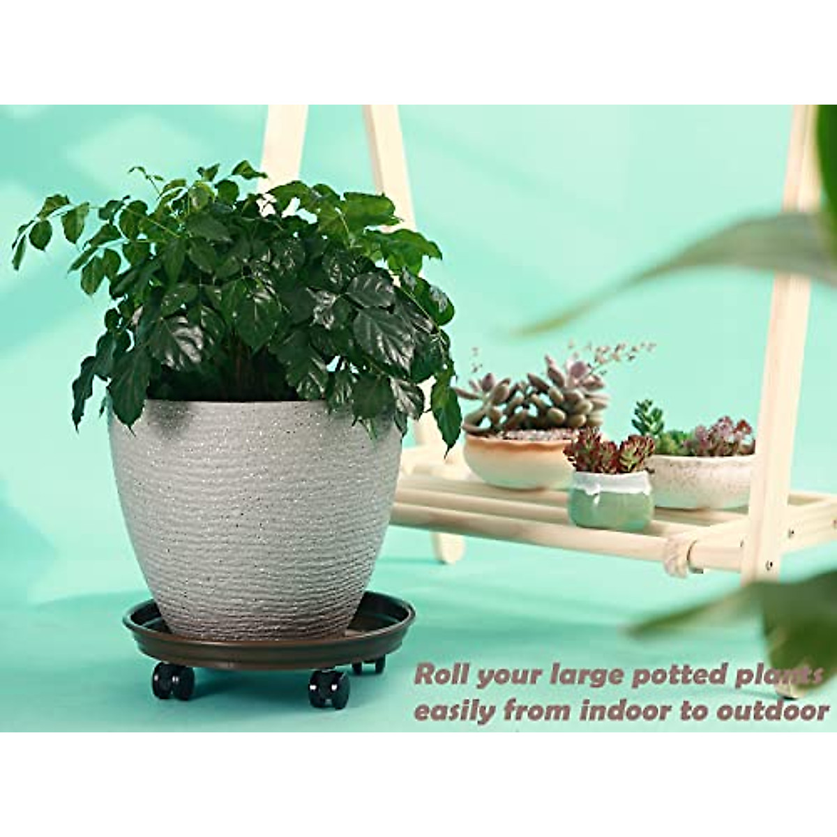 8 Packs Large Plant Caddy with PU Wheels 12” Rolling Plant Stands Heavy-duty Plastic Plant Roller Base Pot Movers Plant Saucer on Wheels Indoor Outdoor Plant Dolly with Casters Planter Tray Coaster