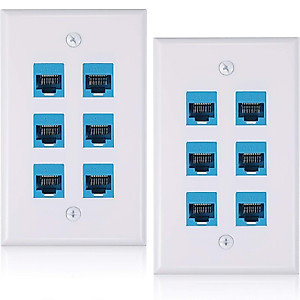 Weewooday 2 Pcs RJ45 Wall Plate 6 Port Ethernet Wall Plate Cover Cat6 Female to Female Jack Inline Coupler Ethernet Cable Faceplates for Cat5 Cat5e Cat6