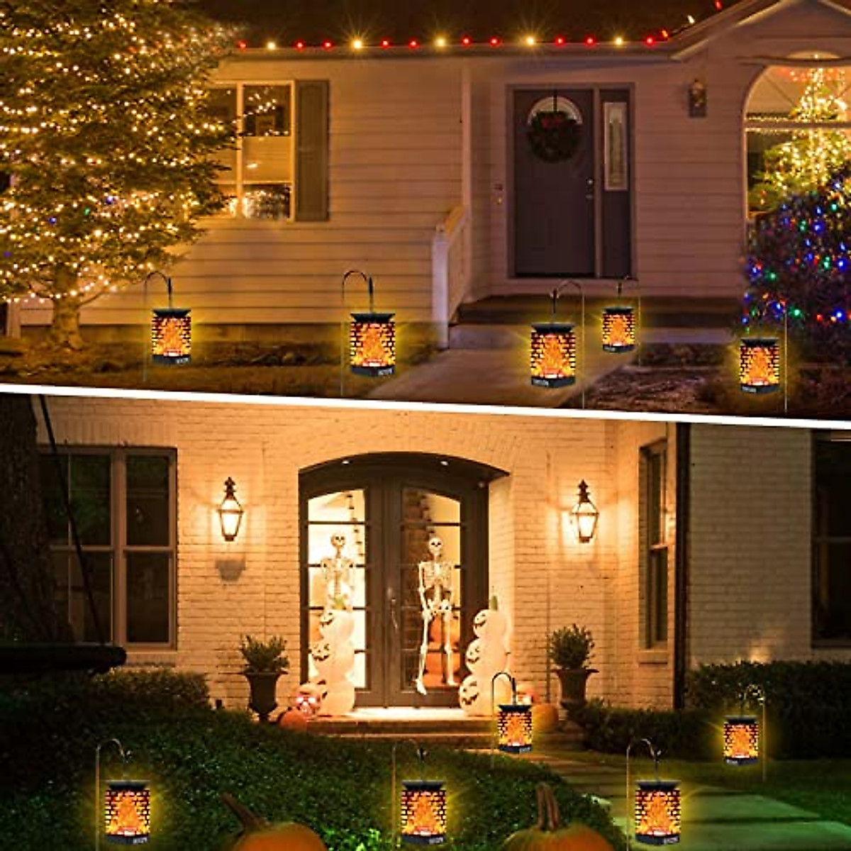 EOYIZW Solar Lantern Lights Outdoor Garden Decor, Upgraded 99LEDs Dancing Flickering Solar Hanging Flame Lights- IP65 Waterproof Tabletop Lamp Lanterns for Decor Garden Patio Path Deck Yard 1Pack