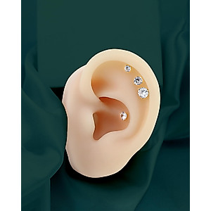 COCHARM 14K Solid Gold Cartilage Tragus Earring Stud 16g Yellow Gold Helix Stud Rings for Women 14KT Gold 6mm Length Piercing Stud