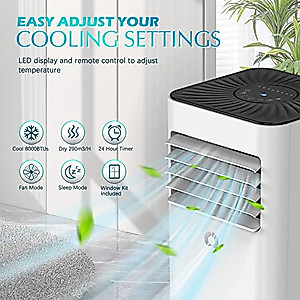 AirOrig Air Conditioner, 8000 BTU Portable Air Conditioner, 3-in-1 AC Unit with Fan & Dehumidifier Cools up to 300 sq. ft, portable ac unit with Remote Control, floor air conditioner with Window Installation Kit For Room, Office, Dorm, Bedroom, White