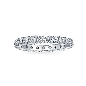 Bling Jewelry Bridal Cubic Zirconia Stackable AAA CZ Eternity Thin 3MM Anniversary Wedding Band Ring For Women .925 Sterling Silver