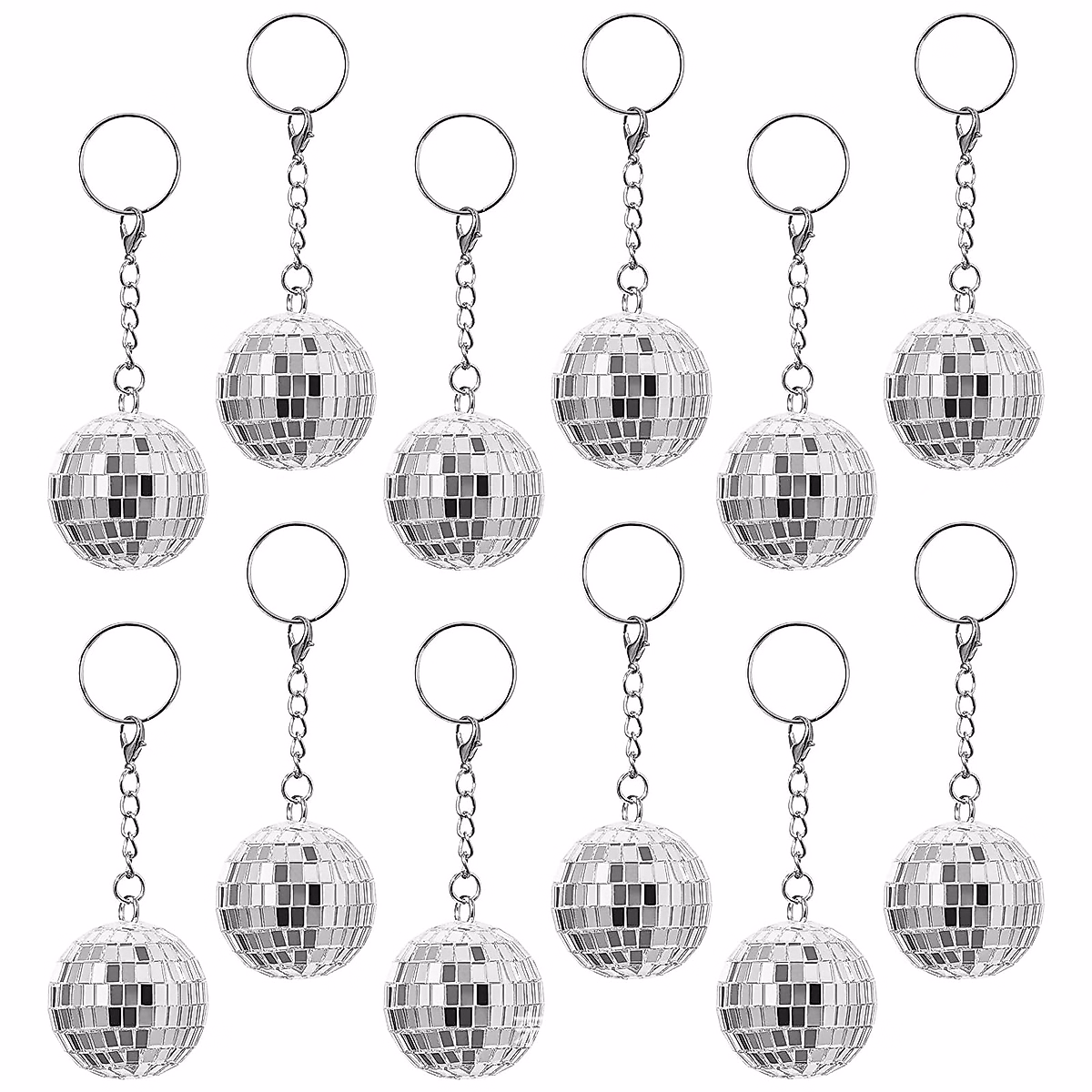 12Pcs Mirror Disco Ball Keychain Mini Disco Ball Keychains Bulk 70s Disco Keychain Silver Mirror Ball Keychain Disco Ball Accessories for Disco Party Favors Halloween Christmas Party Decorations