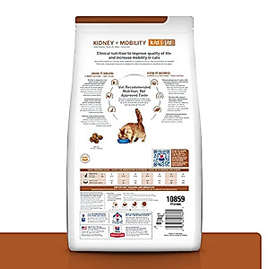 Hill's Prescription Diet k/d + j/d Kidney + Mobility Chicken Flavor Dry Cat Food, Veterinary Diet, 6.4 lb. Bag