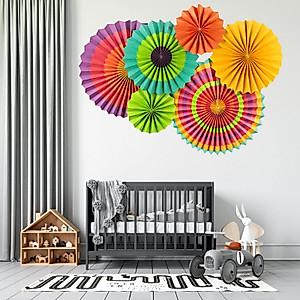 SUNBEAUTY Pack of 6 Hanging Paper Fans Party Carnival Circus Round Pattern Paper Garlands Decoration for Birthday Baby Shower Graduation Summer Party