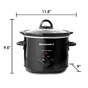 Elite Gourmet MST-350B Electric Slow Cooker, Adjustable Temp, Entrees, Sauces, Stews & Dips, Dishwasher Safe Glass Lid & Crock (3 Quart, Black)
