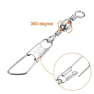 PATIKIL Fishing Barrel Swivel with Safety Snap, 50Pcs 26lb Carbon Steel Solid Ring Terminal Tackle for Saltwater Freshwater Fishing, Silver