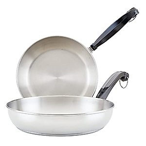 Farberware Classic Stainless Steel Frying Pan Set / Fry Pan Set / Stainless Steel Skillet Set - 8.25 Inch and 10 Inch, Silver