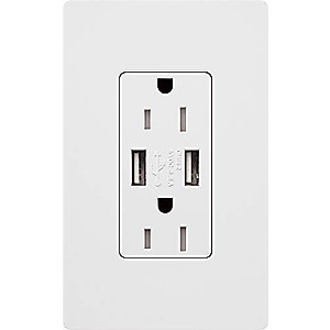Lutron Claro 15 Amp USB Duplex Outlet | CAR-15-UBTR-WH | White