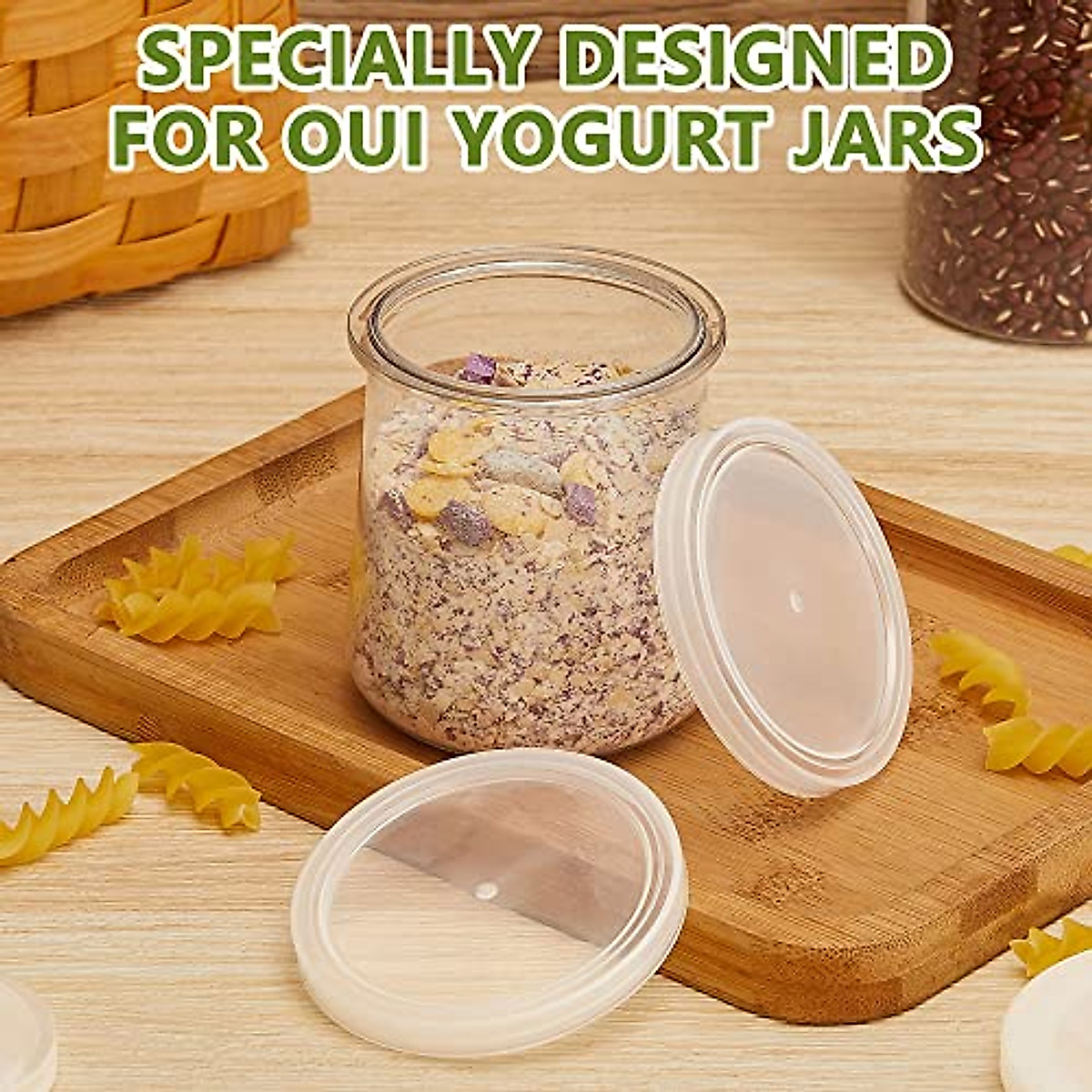 Tessco Yogurt Container Lids Canister Not Included Clear Plastic Jar Replacement Covers Compatible with Oui Jars(24 Pieces)