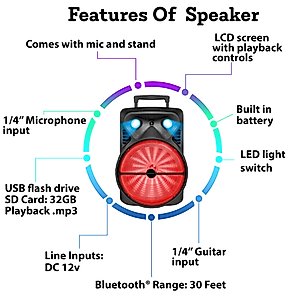 1600 Watts Bluetooth Speaker with Tripod, Wired Microphone & Remote Control | Rechargeable 15" Two Way Bluetooth DJ Light Speaker Package with USB SD Card inputs by Technical Pro