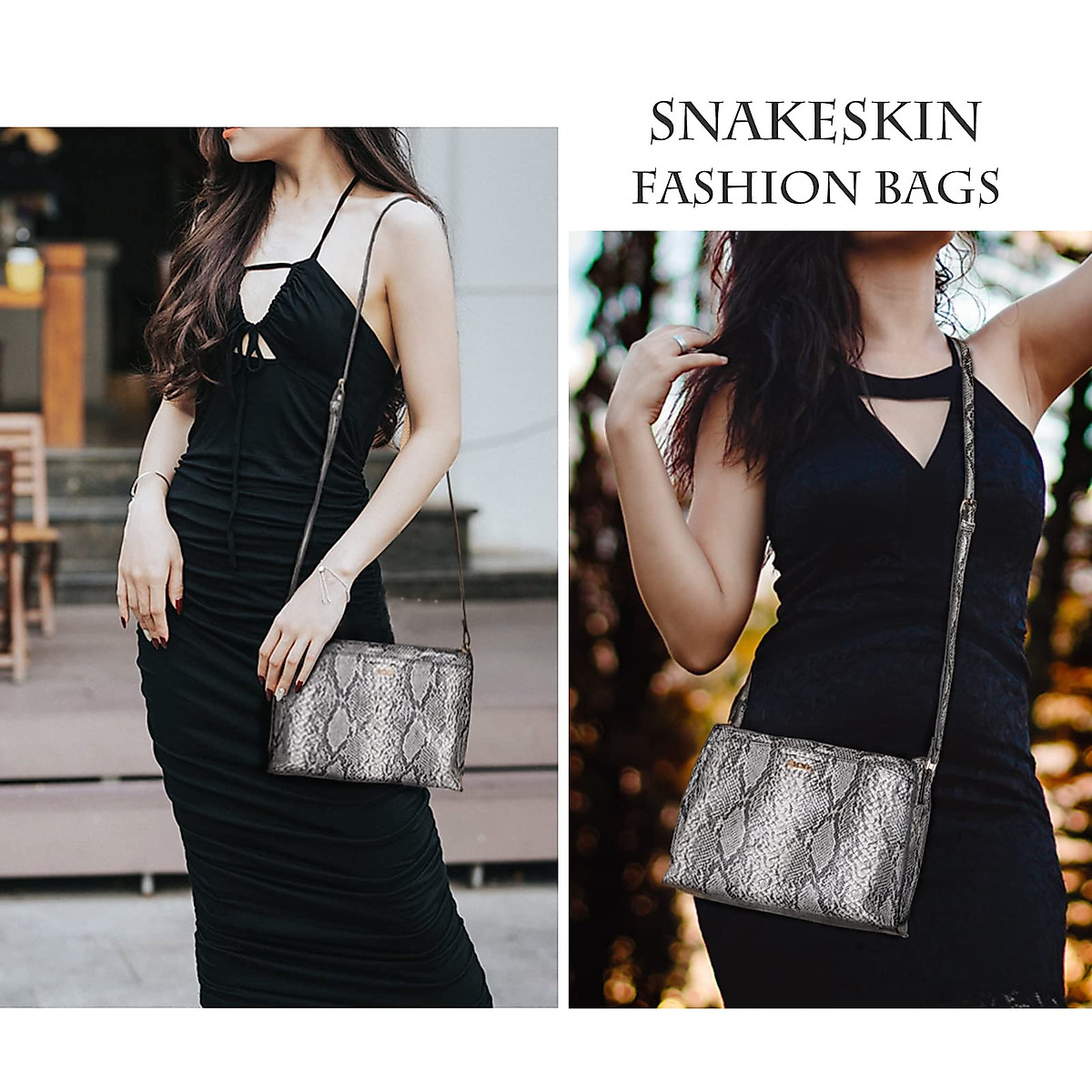 AFKOMST Small Crossbody Bags for Women Snakeskin Shoulder Purse and Handbag Faux Leather