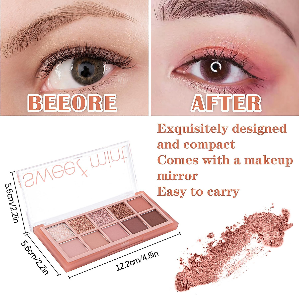 BowJian Korean Eyeshadow Palette Matte&Shimmer Eye Shadow Palette Make Up Pink Eye Black Waterproof Natural Korean Makeup Eye Glitter Eyeshadow High Pigment Pink Eyeshadow Makeup Palettes (Rose)