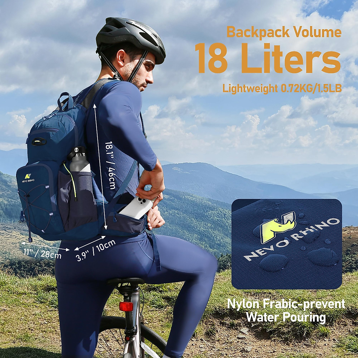 Multipurpose Hydration Backpack with 3L Water Bladder, High Flow Bite Valve, Perfect Water Backpack 18L for Hiking, Cycling