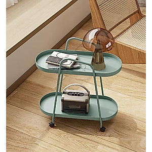 Rolling Cart Trolley Carts With Wheels Office 2 Tier Iron Rolling Cart With Wheels Living Room Sofa Side Home Balcony Movable Push Kitchen Storage Rack Cart Kitchen Utility Cart Dorm Room Essentials (