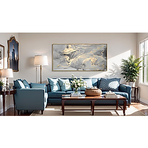 Wall Art Abstract Canvas Painting Gray Wall Decor Fluid Ink Modern Artwork for Living Room Bedroom Dining Room Home Office Decor 20"x40" with Framed