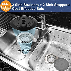 V-TOP Sink Strainer Stopper 4 Pack, Universal Silicone Kitchen Sink Drain Strainer Cover Plug Stopper Kit, 4.5 Inch Stainless Steel Sink Filter Strainer, Food Catcher for Kitchen Sink