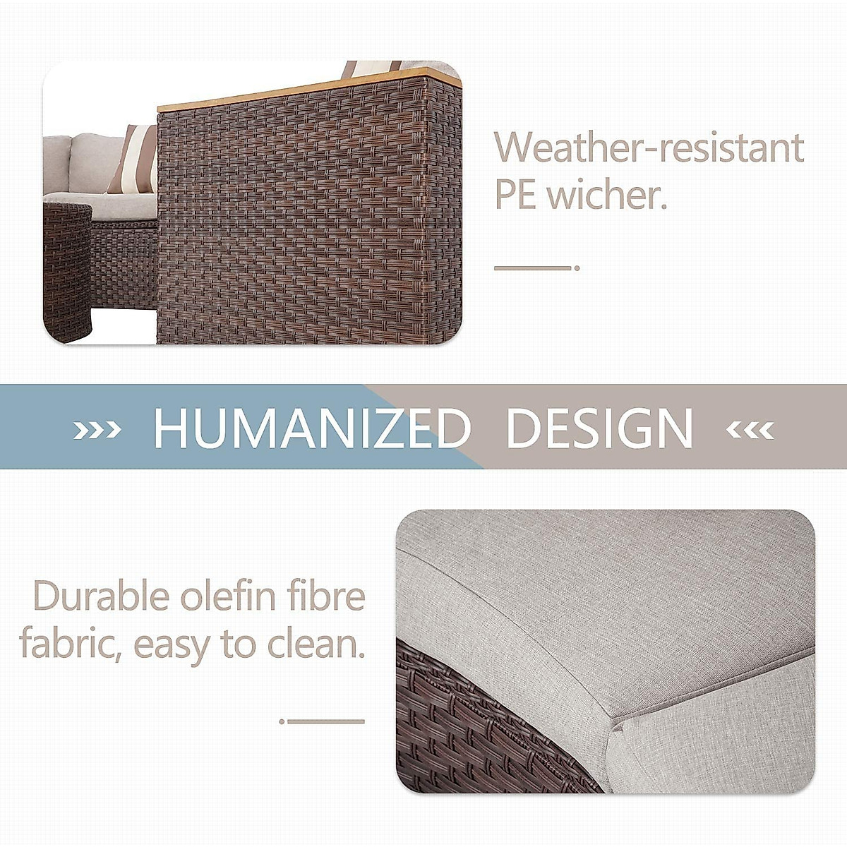 Betterland 5 Piece Curved Outdoor Sectional Sofa Half-Moon Patio Furniture Set, All-Weather PE Rattan Wicker Patio Conversation Set with Washable Cushion and Glass Table(Brown)