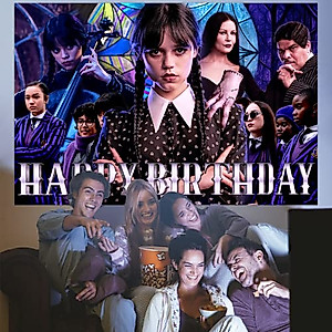 5x3FT Wednesday Happy Birthday Backdrop, Wednesday Party Decorations for Children Happy Birthday Banner Wednesday Party Supplies Photography Background Decorations