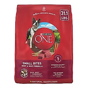 Purina ONE Small Bites Beef and Rice Formula Small High Protein Dry Dog Food Natural with Added Vitamins, Minerals and Nutrients - 31.1 lb. Bag