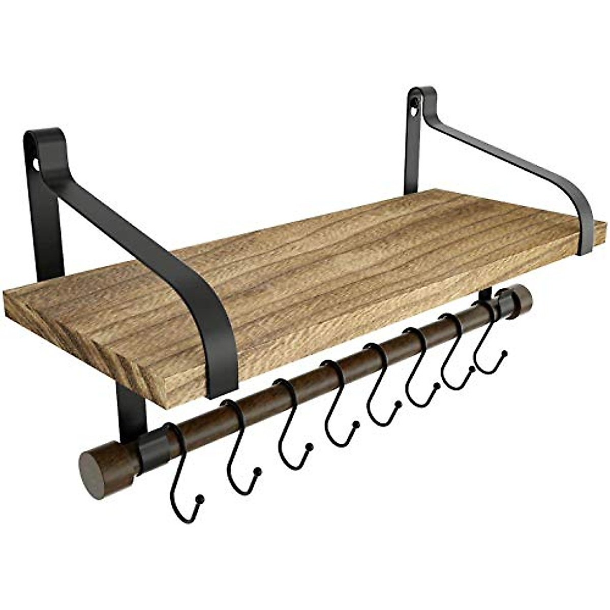 KOXUIUF Floating Shelves Wall Mounted, Rustic Wood Wall Storage Shelves with 8 Mug Hooks Hanging Mug or Towel and Spatula Suit for Kitchen, Office, Living Room and Bathroom