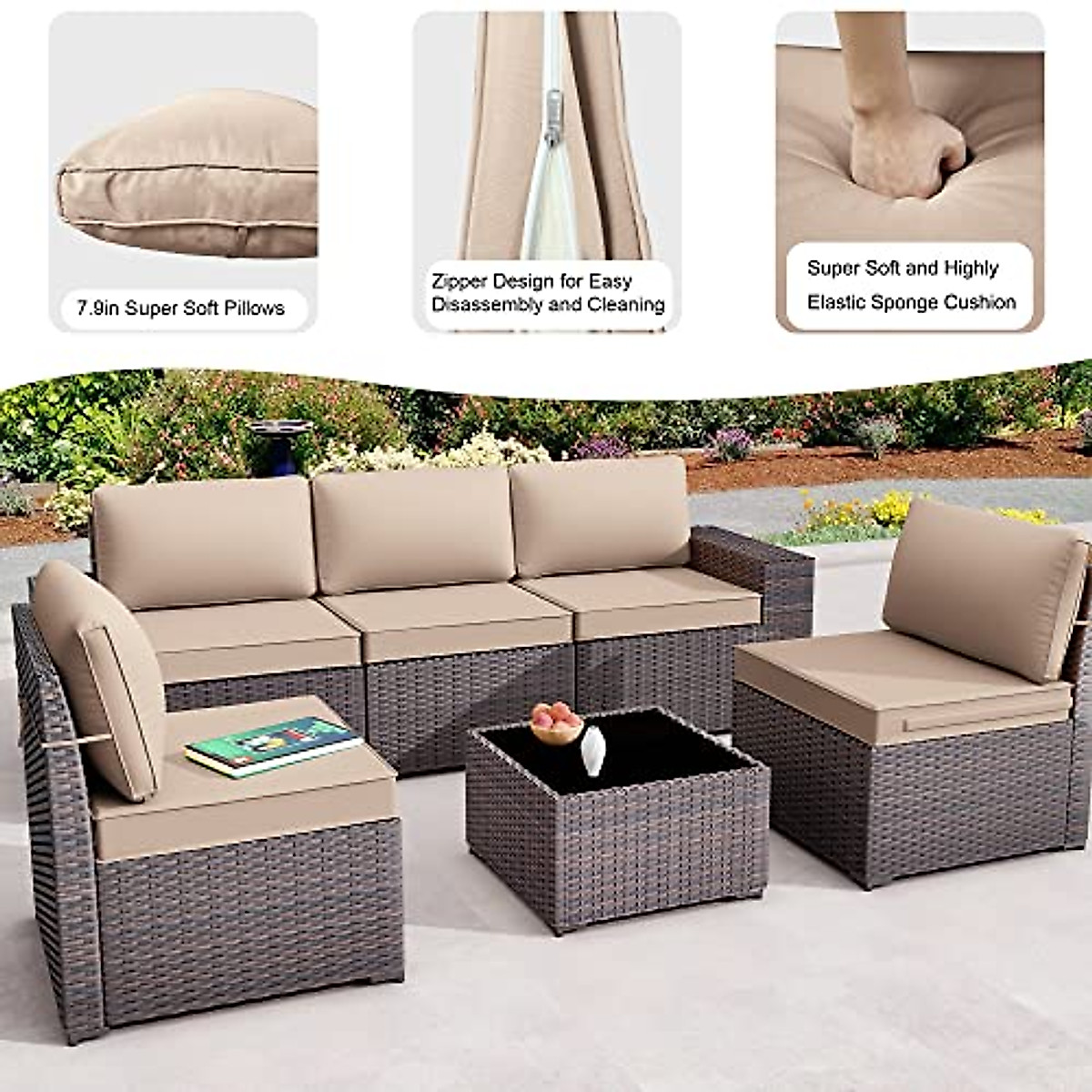 Piltwoff 2023 New 6 Pieces Outdoor Furniture Patio Set, Modern All-Weather Patio Furniture Sets,Garden/Backyard/Balcony Patio Conversation Set