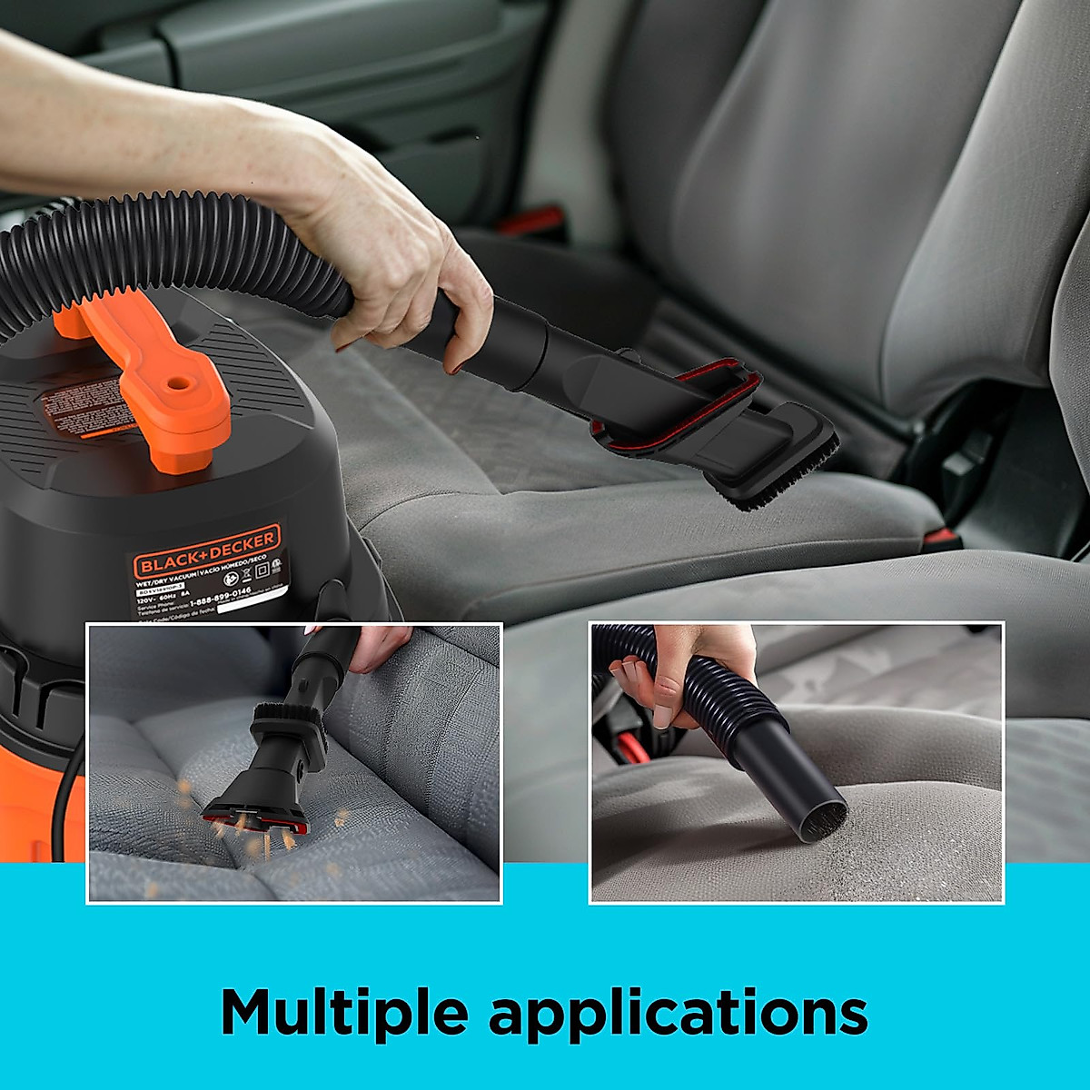 BLACK+DECKER Shop Vacuum Wet and Dry, 3 Gallon 3.0 Peak HP, 3-in-1 Portable Shop Vacuum with Accessories, Vacuum Cleaner for Home, Pet and Car(BDXV18910P-3)