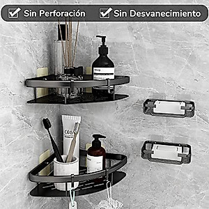 Corner Shower Caddy Black 2 Pack With 2 Soap Dishes, No Drilling Wall Mounted Shower Organizer With 4 Movable Hooks, Space Aluminum Rustproof Shower Shelf For Bathroom
