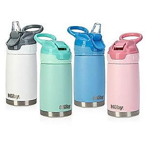 Nuby Thirsty Kids No Spill Flip-It Reflex Stainless Steel Travel Cup or Water Bottle - 10 Oz - 18+ Months - White