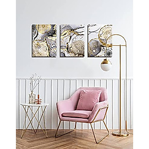 Gold Abstract Wall Art 3 Pieces Modern Framed Artwork Black and White Grey Gold Fluid Ink Annual Rings Pictures Canvas Prints Painting for Living Room Bedroom Kitchen and Office Wall Decor Home Decor