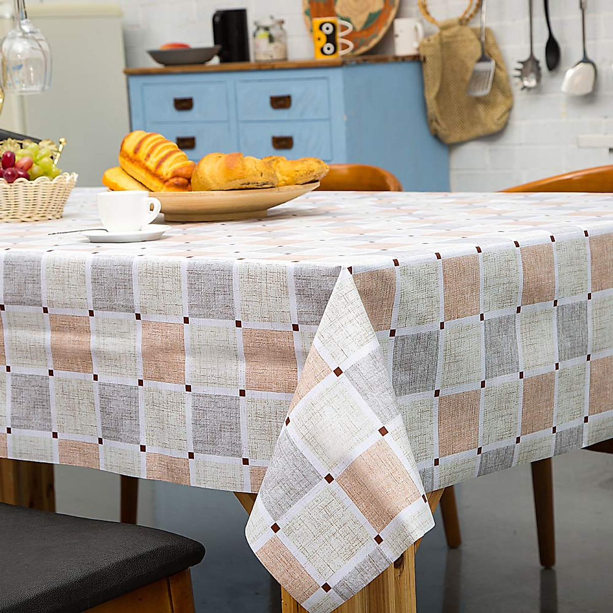 Tablecloth Vinyl Rectangle Waterproof, Stain Resistant Oilproof, Plastic PVC Heavy Duty Wipe Clean, for Kitchen Dinning Baby Outdoor Party Camping