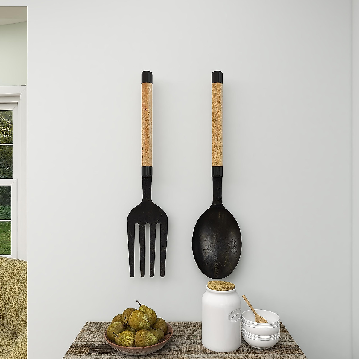 Deco 79 Aluminum Metal Utensils Home Wall Decor Spoon and Fork Wall Sculpture, Set of 2 Wall Art 8"W, 35"H, Silver