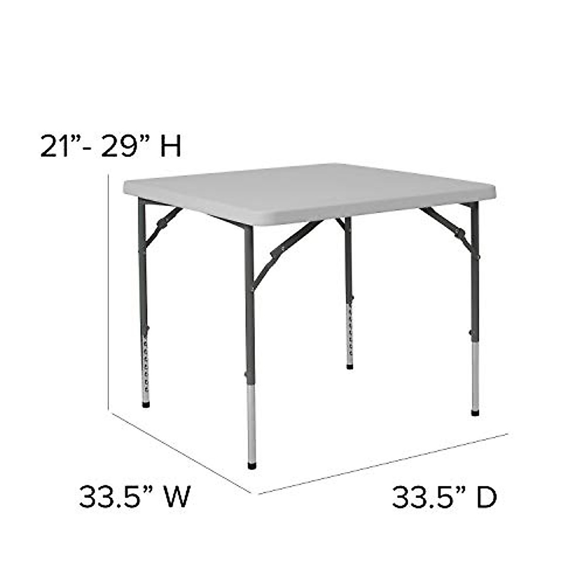 Flash Furniture Kathryn 2.79-Foot Square Height Adjustable Granite White Plastic Folding Table, 34" Square