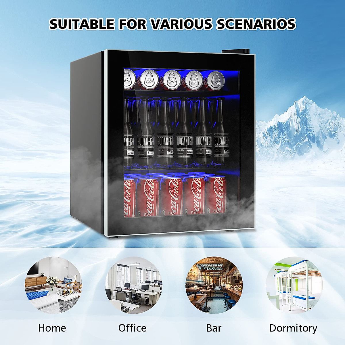 ARLIME Mini Fridge 60 Can, Beverage Refrigerator with Glass Door, Mini Drink Dispenser Machine Small Refrigerator For Office with Adjustable Shelves for Home Kitchen Bar, 1.6 Cu. Ft