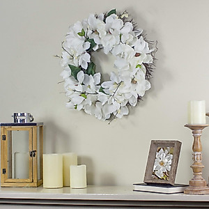 Northlight-White Magnolias Artificial Spring Wreath - 24-Inch, Unlit
