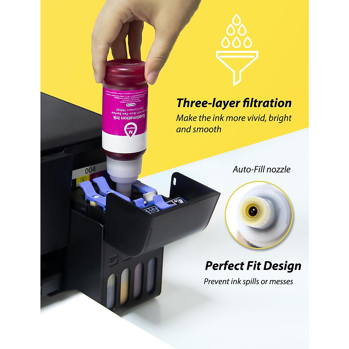 lexmate 580ML Autofill Sublimation Ink Compatible for Epson ET-2800 ET-2850 ET-4850 ET-3850 ET-2400 ET-3830 ET-2760 ET-15000 ET-4800 Inkjet Printers, Heat Press Transfer on Mugs T-Shirts