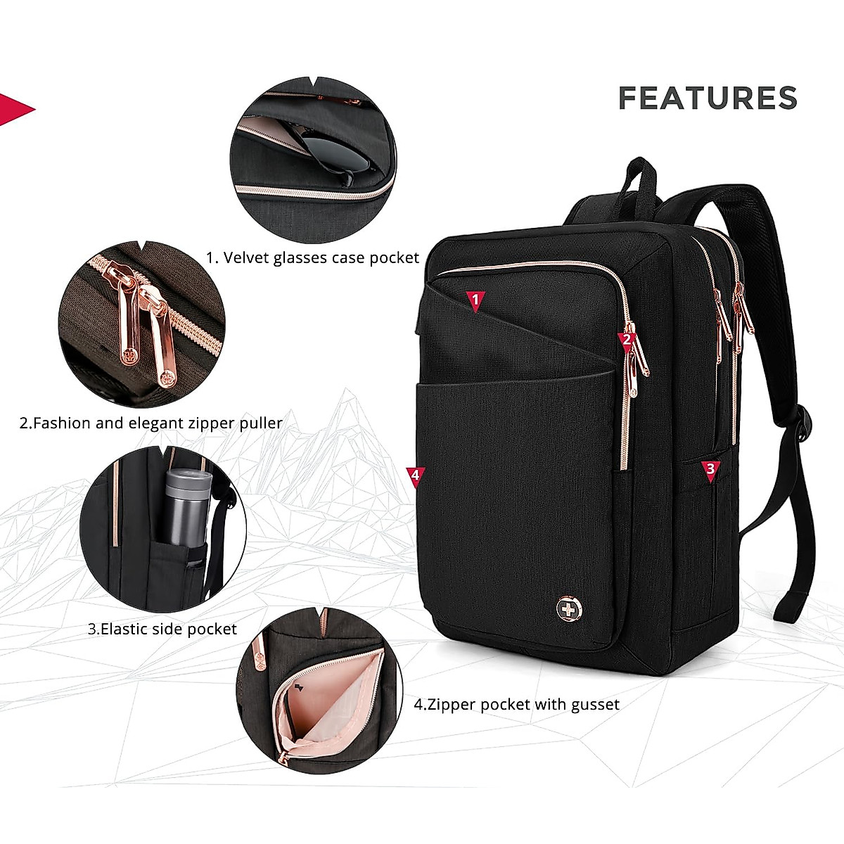 Swissdigital Katy Rose Laptop Backpack Purse For Women，With USB Charging Port Computer Work Backpack ,Fits 15.6Inch Laptop Travel Casual Bag